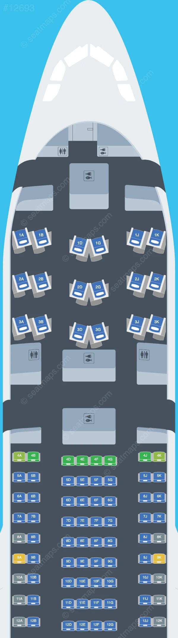 Seat map of Belavia Airbus A330-200 aircraft