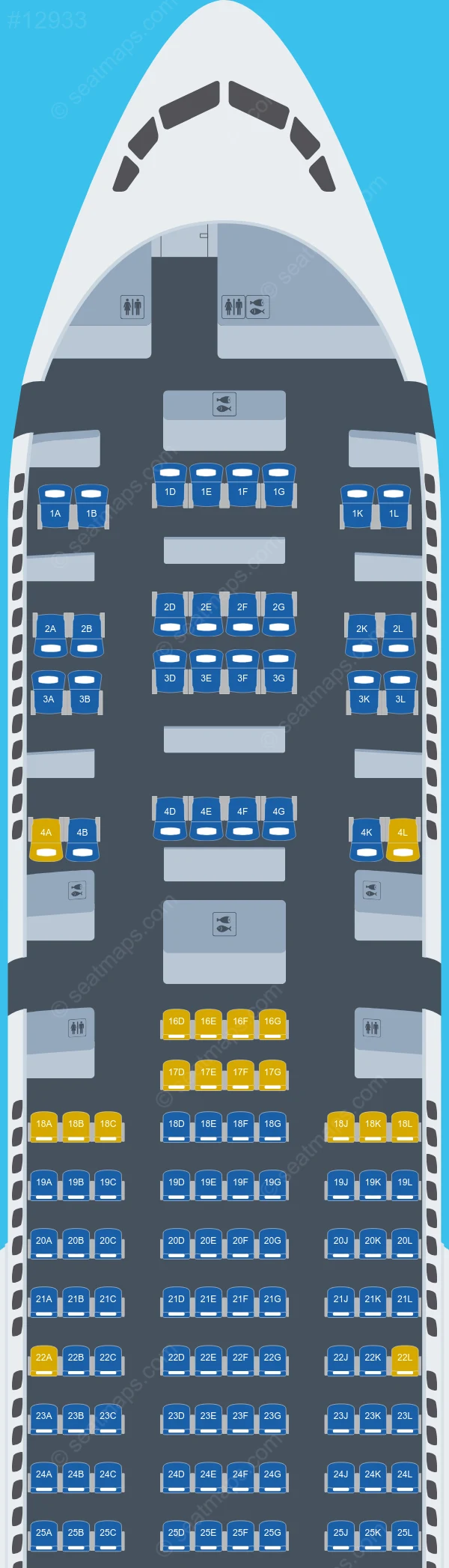 Seat map of United Boeing 777-200ER aircraft