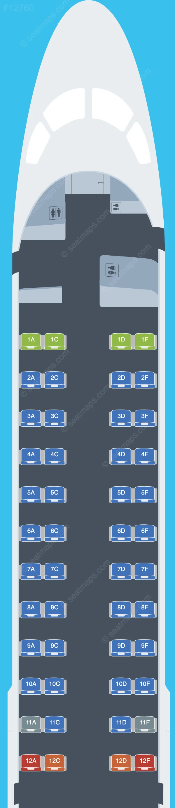 Seat map of Air France Embraer E190 aircraft