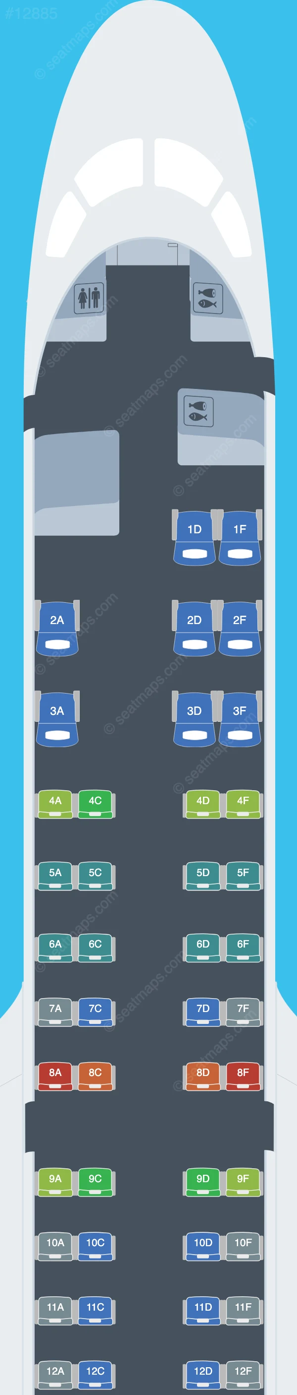 Seat map of Virgin Australia Embraer E190-E2 aircraft